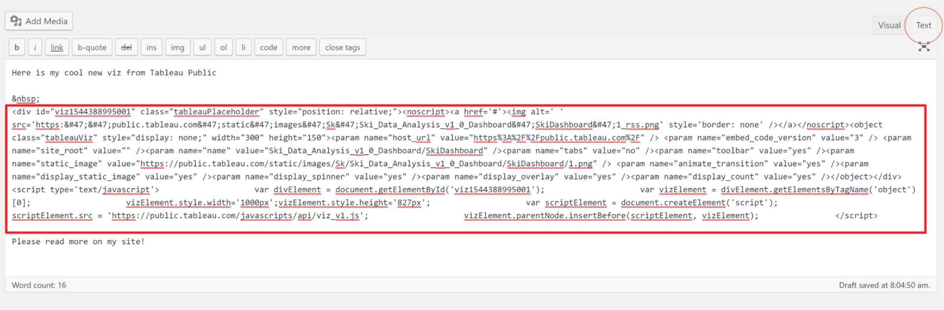 How do I embed Interactive Tableau Dashboard into Wordpress Site or blog? - Datameer
