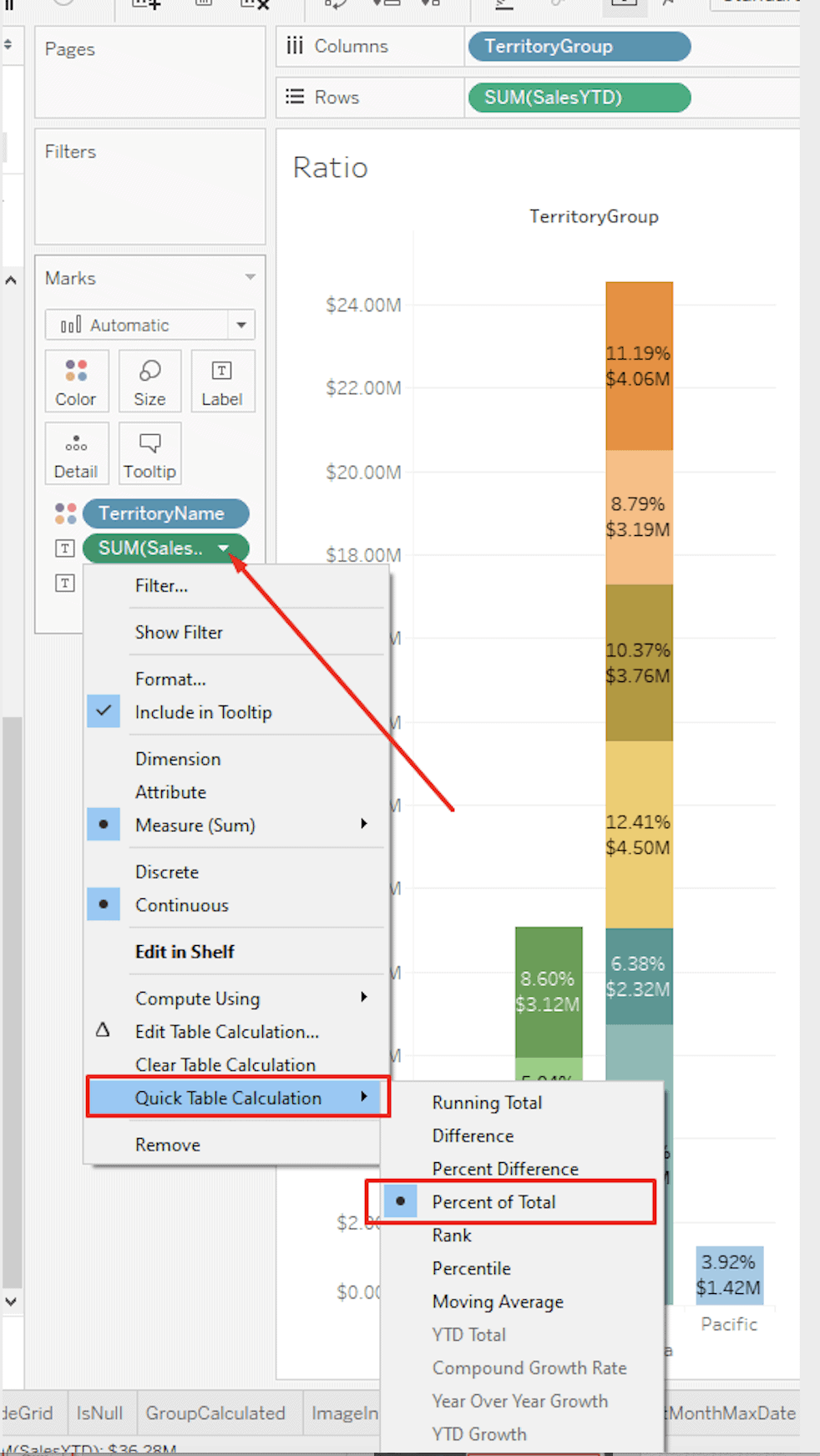 How Do I Show The Percentage And Count On The Stacked Bar Chart In Tableau Without Using A Dual