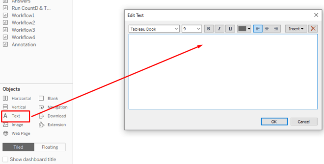 How to insert a simple text box into a Tableau worksheet? - Datameer