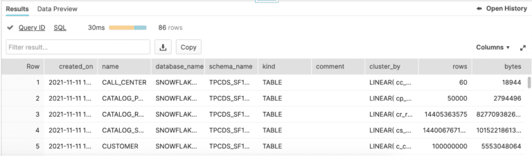 How can I view row counts of all tables in a Snowflake database? - Datameer
